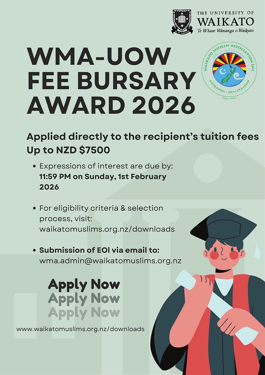 UoW - WMA Fee Bursary 2026 | Waikato Muslim Association Inc